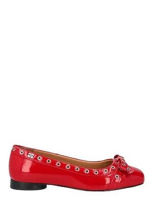 GANNI Ballet Flats With Bow Detailing And Studs - Red