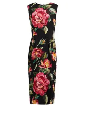 Dolce & Gabbana Floral Print Sleeveless Sheath Dress - Black