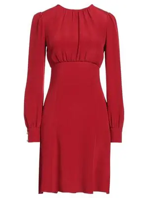 Dolce & Gabbana Satin Crewneck Long Sleeve Dress - Red