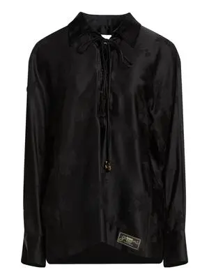 GANNI Long Sleeve Top With Tie Fastening - Black