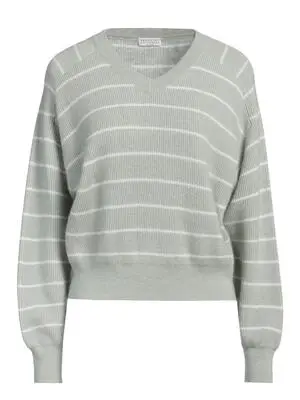 BRUNELLO CUCINELLI Brunello Cucinelli Striped V-Neck Long Sleeve Sweater