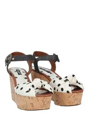Dolce & Gabbana Woven Straw Wedge Sandals With Polka Dot Detail - Multicolor