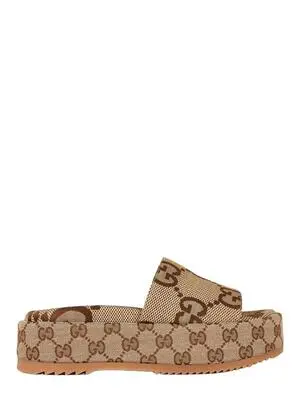 Gucci Gg Pattern Platform Slides - Brown