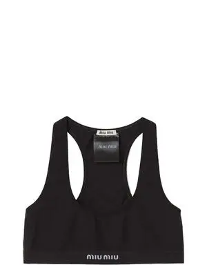 Miu Miu Seamless Racerback Top With Jacquard Logo - Black