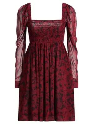 GANNI Printed Dress With Square Neckline And Long Sleeves - Red