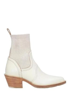 Chloé Knitted Ankle Boots With Cuban Heel - White