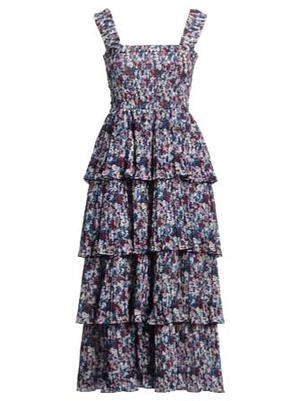 GANNI Floral Print Tiered Maxi Dress - Gray