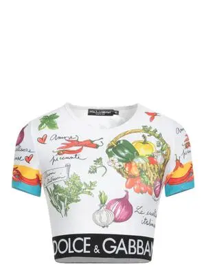 Dolce & Gabbana Multicolor Printed Cropped T-shirt - White