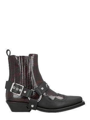 GANNI Fashion Snake Print Denim Ankle Boots - Black