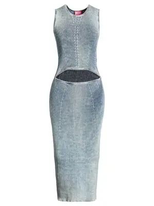 DIESEL® Ribbed-knit Sleeveless Crewneck Midi Dress With Cutout - Gray