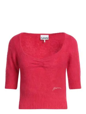 GANNI Short-sleeve Knit Top - Red