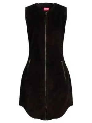 DIESEL® Corduroy Sleeveless V-neck Zip-up Dress - Black