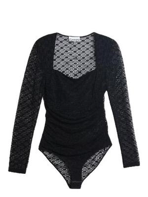 GANNI Lace Long-sleeve Bodysuit - Black