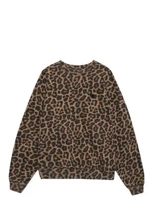 ANINE BING Long Sleeve Crew Neck Animal Print Sweater - Brown