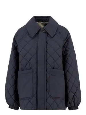 Barbour Quilted Jacket With Patch Pockets And Two-way Zipper - Navy/ancient