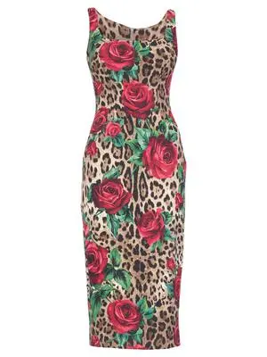 Dolce & Gabbana Leopard Print Rose Cami Dress - Multicolor