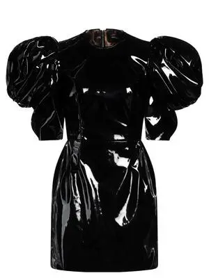 Dolce & Gabbana Patent Leather Puff Sleeve Mini Dress - Black