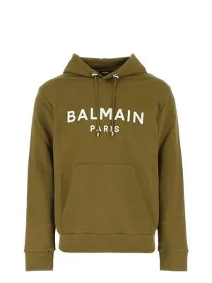 Balmain Logo Printed Drawstring Hoodie - Green
