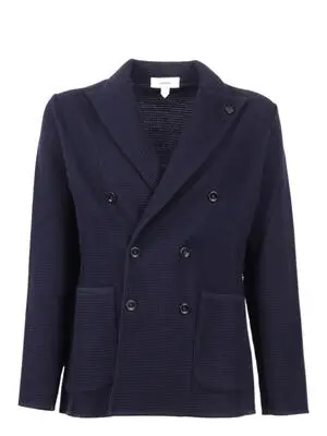 LARDINI Double-breasted Textured Jacket - Blue