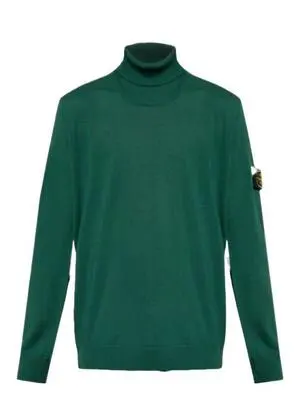 Stone Island Logo Patch Roll Neck Jumper - Blue