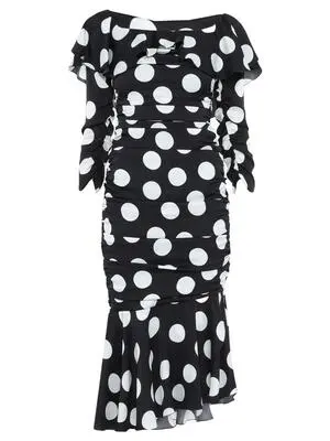 DOLCE & GABBANA Dolce & Gabbana Polka Dot Satin Midi Dress With Ruffle Detail