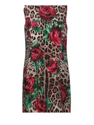 Dolce & Gabbana Leopard Print Sleeveless Crewneck Dress - Multicolor