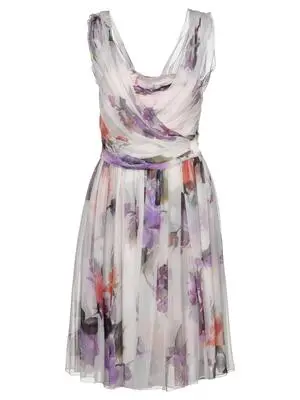 Dolce & Gabbana Sleeveless Floral Chiffon Dress - Gray
