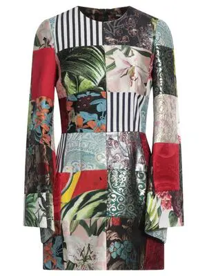 Dolce & Gabbana Patchwork Jacquard Long Sleeve Dress - Multicolor
