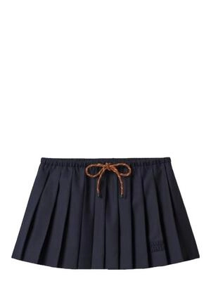 MIU MIU Miu Miu Pleated Batavia Skirt With Embroidered Logo And Drawstring Waist