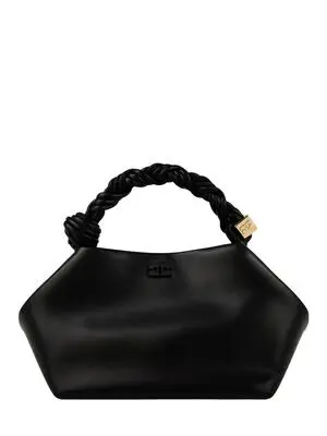 GANNI Leather Crossbody Bag With Braided Top Handle - Black