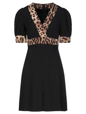 Dolce & Gabbana V-neck Dress With Leopard Print Accents - Black