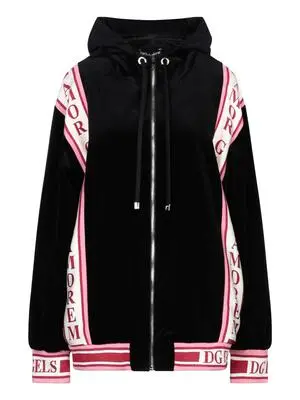 Dolce & Gabbana Velvet Zip-up Hooded Jacket - Black