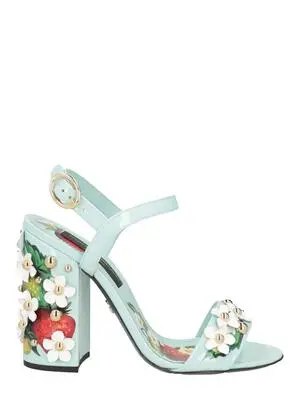 Dolce & Gabbana Floral Print Embellished Block Heel Sandals - Blue