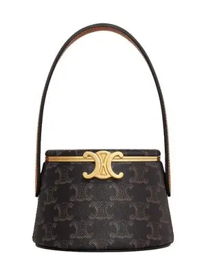 Celine Nina Minaudiere In Lambskin With Triomphe Canvas Print And Calfskin - Tan
