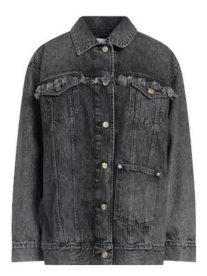 GANNI Denim Trucker Jacket With Distressed Detailing - Black