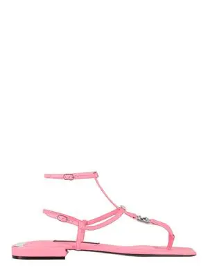 Dolce & Gabbana Leather Thong Sandals With Ankle Strap - Pink