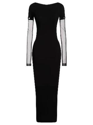 Sportmax Long Sleeve Dress With Sheer Appliqué Sleeves - Black