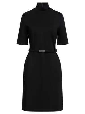 Sportmax Slim Fit Turtleneck Dress With Crystal Embellishments - Black