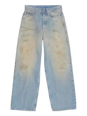Acne Studios Distressed Leather Patch Jeans - Gray