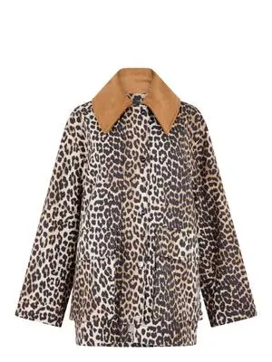 GANNI Ganni Leopard Print Casual Jacket Nude
