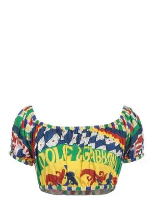 Dolce & Gabbana Off-shoulder Printed Crop Top - Multicolor