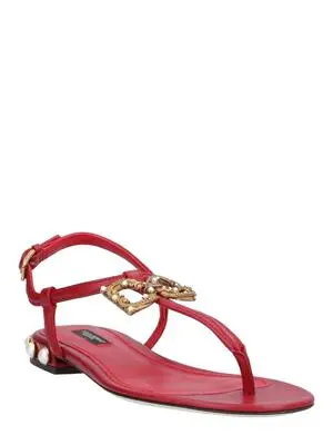 Dolce & Gabbana Embellished Leather Thong Sandals - Red
