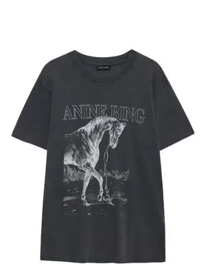 ANINE BING Lili Horse Print T-shirt - Washed Black