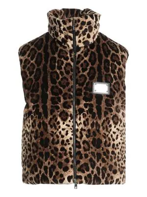Dolce & Gabbana Sleeveless Velvet Vest With Leopard Print - Black