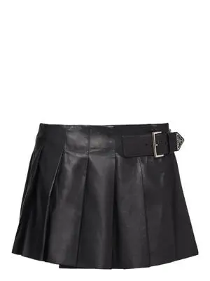 Prada Pleated Leather Mini Skirt - Black
