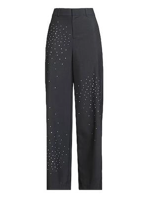MAXCO. MAX&Co. Flannel Wide-Leg Trousers With Crystal Embellishments
