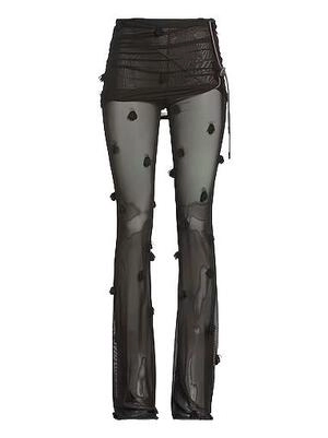 Jacquemus Stretchy Mesh Flared Pants With Appliqués - Black