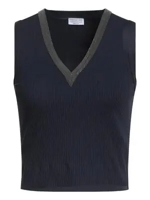 Brunello Cucinelli Brunello Cucinelli Sleeveless V-Neck Embellished Top Black