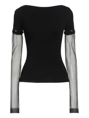 Sportmax Sportmax Long Sleeve Ribbed Knit Top With Mesh Sleeves Black
