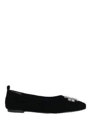 Tory Burch Velvet Ballet Flats With Crystal Embellishments - Black